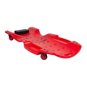 pro-lift c-6048 mechanic plastic creeper 48 inch - blow molded ergonomic hdpe body with padded headrest & dual tool trays - 440 lbs capacity red