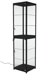 displays2go tower showcase with led lighting, aluminum, tempered glass, 5 shelves – black finish (2tcaseblks)