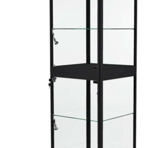 Displays2go Tower Showcase with LED Lighting, Aluminum, Tempered Glass, 5 Shelves – Black Finish (2TCASEBLKS)