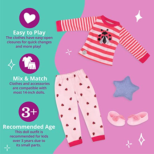 Glitter Girls - Ladybug Shimmer Pajama Top & Pant Regular Outfit - 14-inch Doll Clothes & Accessories Toys, 36 months to 144 months