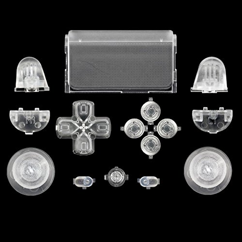 WPS Touch Pad Thumbsticks Dpad Home Full Buttons Set Replacement Parts for PS4 Playstation 4 Dualshock 4 Controller Shell (for GEN 1 Controllers) (Transparent Clear)