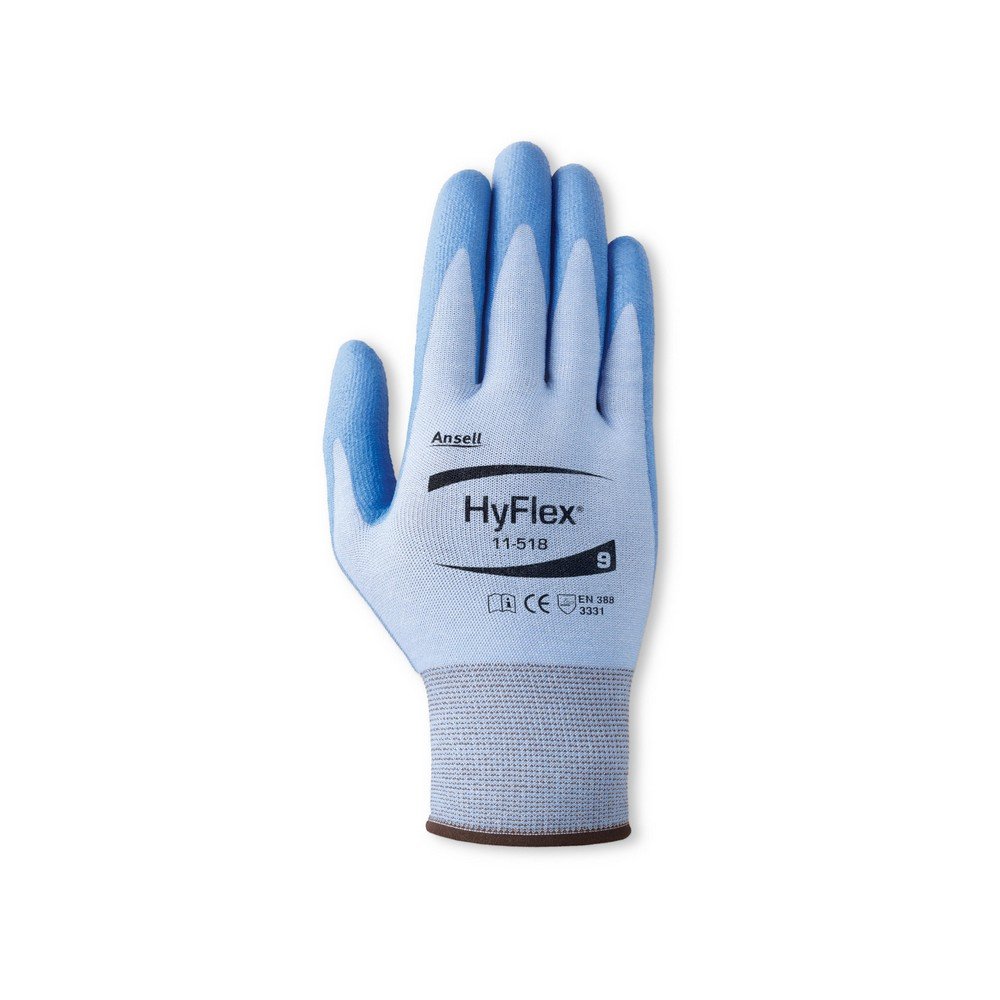 Ansell 111709 HyFlex 11-518 Lightweight Gloves with Dyneema Diamond Technology, 0.42" Height, 9" Length, 5.5" Wide, Size 8, Blue (Pack of 12)