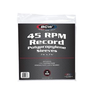 bcw 4 mil record sleeves (7 inch) | clear polypropylene vinyl album protectors for 45 rpm | archival quality, acid-free design | premium outer sleeves for storage of your vinyl collection