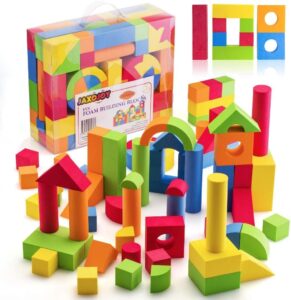 jaxojoy foam building blocks for kids - 108-piece soft foam blocks for toddlers - large, stackable, educational stem toys - soft blocks for indoor or outdoor play - foam shapes for boys and girls