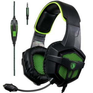 sades sa807green over-ear bass gaming headsets headphones for new xbox one ps4 pc laptop mac mobile, black & green