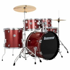 ludwig accent drive red sparkle 5-piece drum set with hardware and cymbals