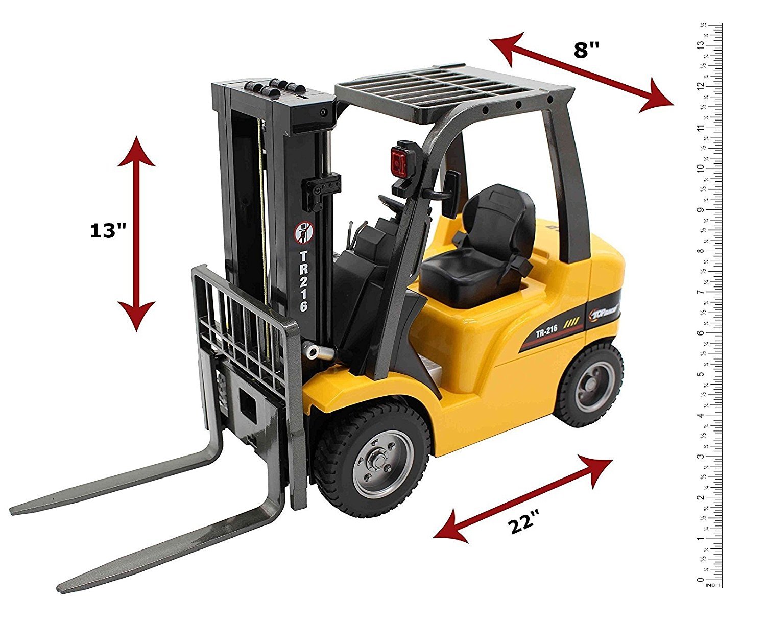 Top Race Jumbo Remote Control Forklift 13 Inch Tall, 8 Channel Full Functional Professional RC Forklift Construction Toys, High Powered Motors, 1:10 Scale - Heavy Metal - (TR-216)