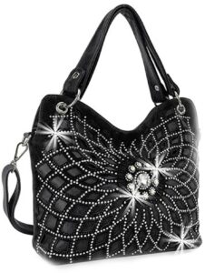 zzfab double handles large star flower bling purse black