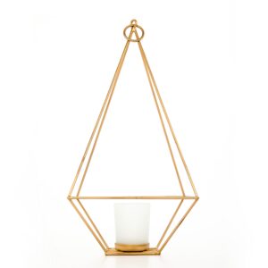 hosley's 11.5" high, gold finish tealight/votive holder lantern with votive frosted candle holder. ideal gift for weddings, special events, parties led candle gardens, spa, aromatherapy o5