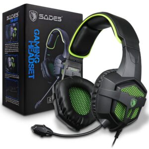 Sades SA807Green Over-Ear Bass Gaming Headsets Headphones for New Xbox one PS4 PC Laptop Mac Mobile, Black & Green