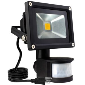 asign 10w motion sensor led flood light, 3000k warm white, 1100lm(max), ip65 waterproof security spotlight with pir for driveway, frontdoor, stair, etc.