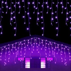 sdoublem 13ft 96 leds purple 8 modes memory mode icicle light window curtain string light wedding patio home garden bedroom outdoor indoor party decorations