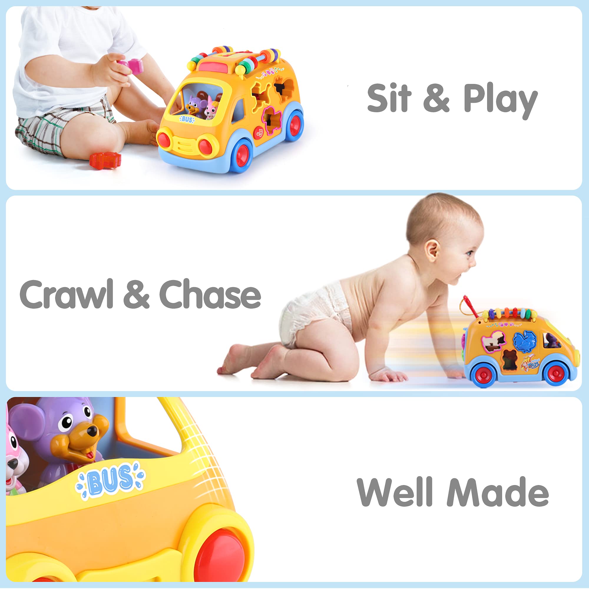 iPlay, iLearn Toddler Music Bus Toy, Baby Push Go Car for 18 Month, Musical Learning Animal School Bus, Kids Educational Learning Toy, Early Development Birthday Gifts for 2 3 4 Year Old Boys Girls