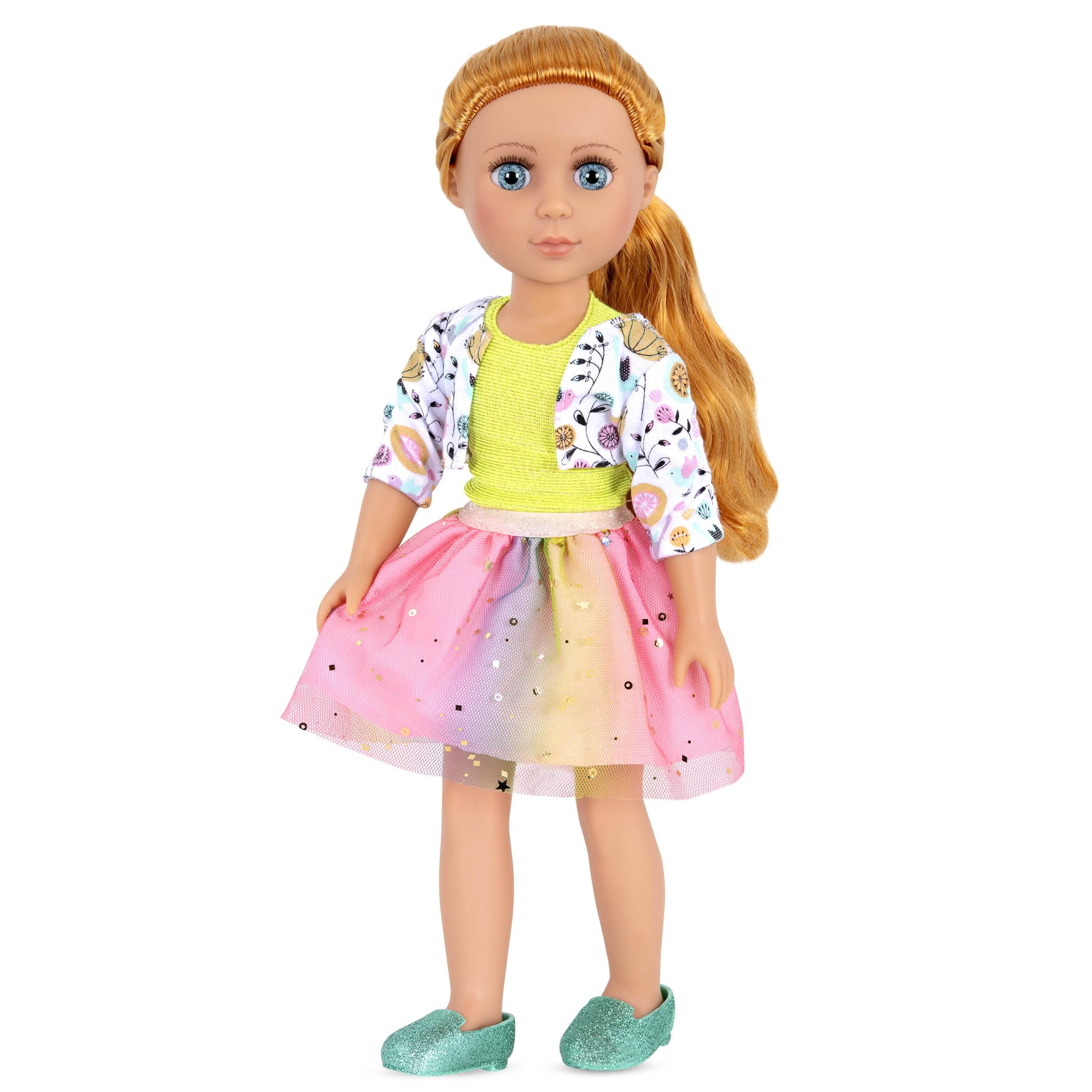 Glitter Girls Shimmer Glimmer Floral Fashion Doll Clothes & Accessories for 14 inch Dolls | Urban Top, Flower Jacket & Tutu Skirt Outfit – for 3+ Year Old Girls