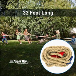 33 Foot TUG of WAR Rope with Flag – Kids and Adults Family Game – Team Building – Soft Rope - Professional Long Lasting - Extra Thick for Easier GRIPPING