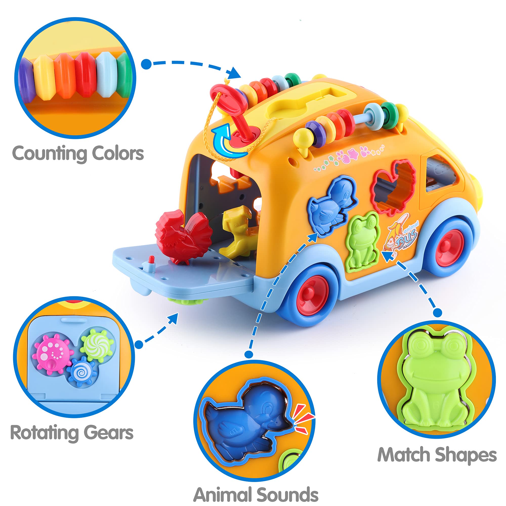 iPlay, iLearn Toddler Music Bus Toy, Baby Push Go Car for 18 Month, Musical Learning Animal School Bus, Kids Educational Learning Toy, Early Development Birthday Gifts for 2 3 4 Year Old Boys Girls