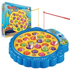 haktoys fishing game for kids and toddlers - rotating fish board with 21 fish, 4 poles, and music on/off switch for quiet play option - fun educational toy for boys & girls