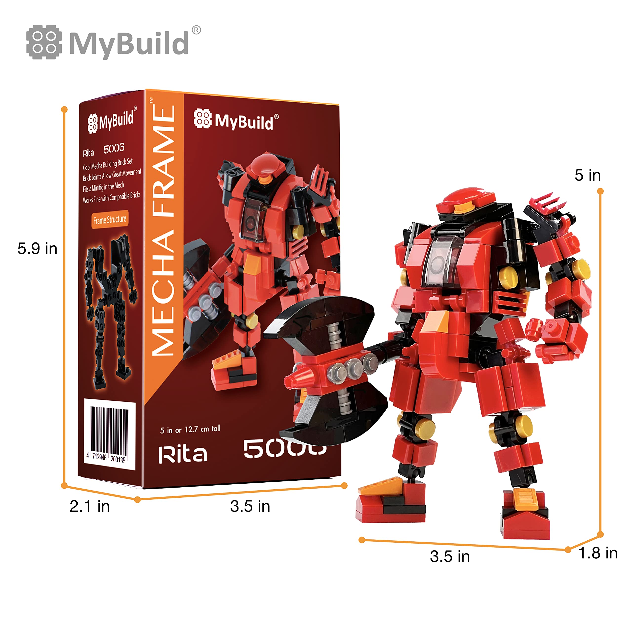 MyBuild Mecha Frame Rita 5006 - Red Robot Armor Mech Suit, Sci-Fi Building Bricks Mecha Building Kit