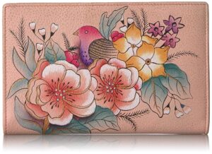 anna by anuschka women's hand-painted genuine leather two fold wallet - vintage garden