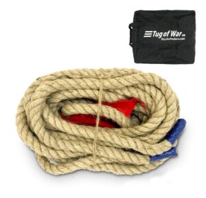 33 foot tug of war rope with flag – kids and adults family game – team building – soft rope - professional long lasting - extra thick for easier gripping