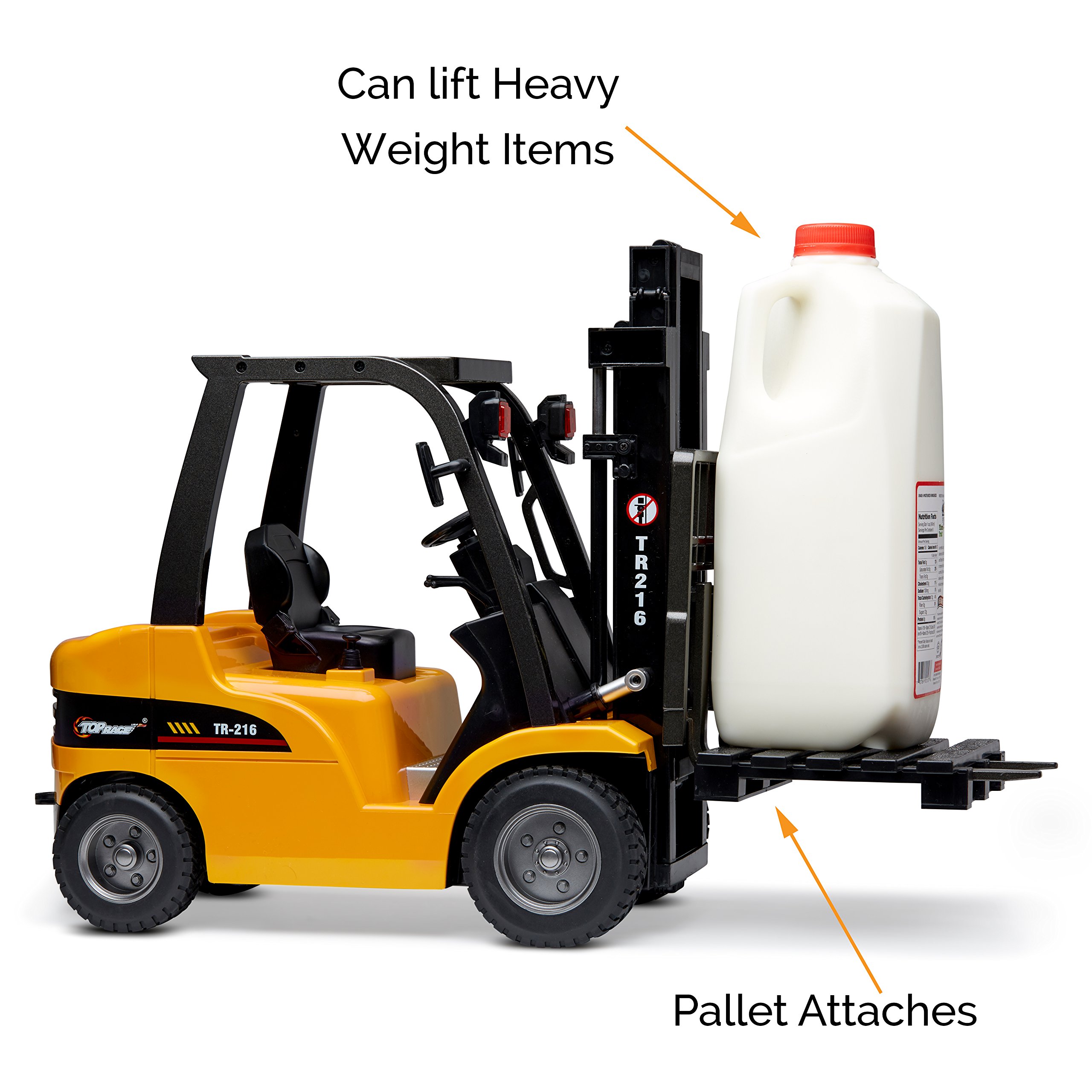 Top Race Jumbo Remote Control Forklift 13 Inch Tall, 8 Channel Full Functional Professional RC Forklift Construction Toys, High Powered Motors, 1:10 Scale - Heavy Metal - (TR-216)