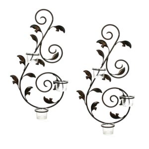 hosley iron leaf wall sconce set with tealights 18" high large scale wall decor elegant iron sconces for home decorative metal leaf design perfect for modern