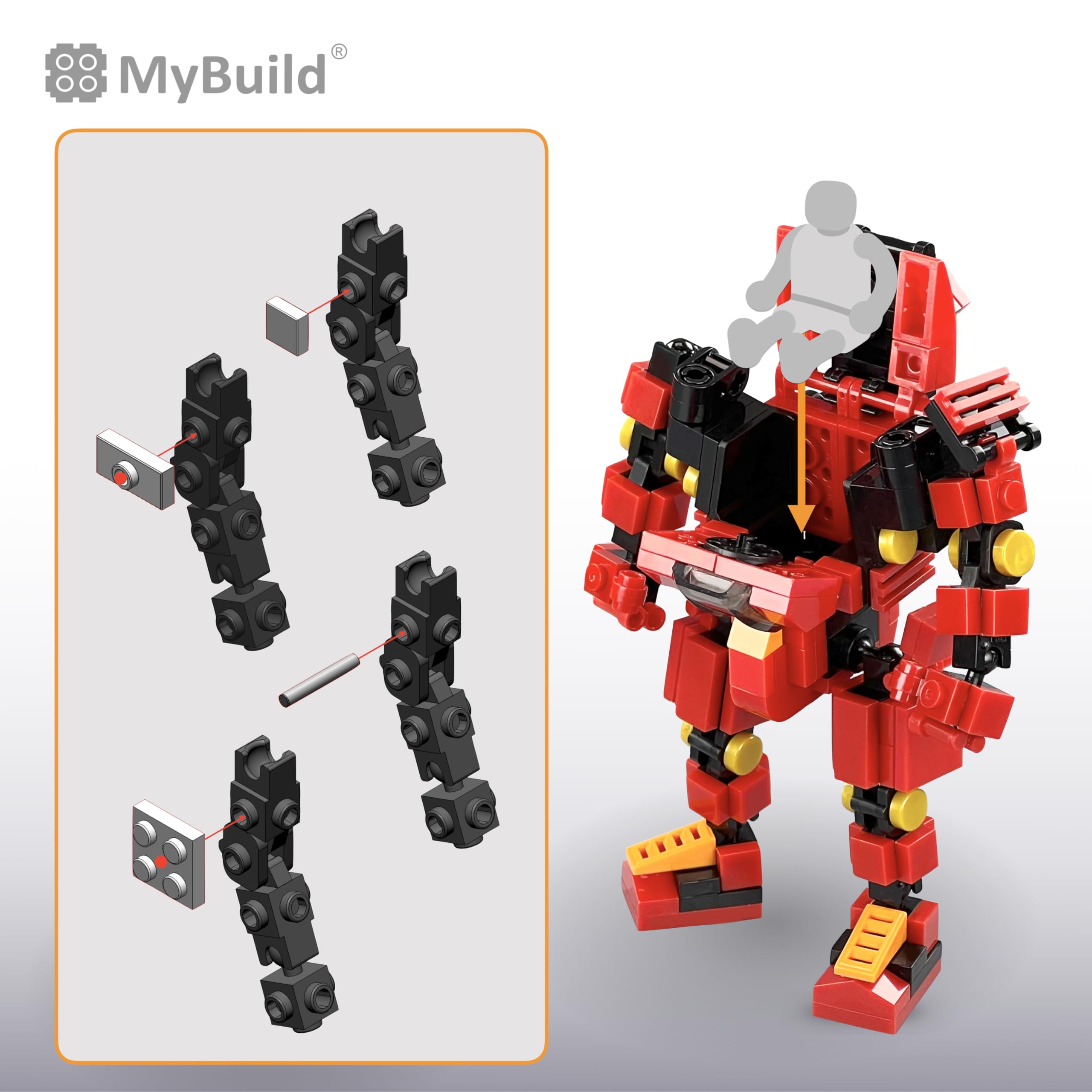 MyBuild Mecha Frame Rita 5006 - Red Robot Armor Mech Suit, Sci-Fi Building Bricks Mecha Building Kit