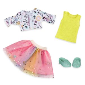 glitter girls shimmer glimmer floral fashion doll clothes & accessories for 14 inch dolls | urban top, flower jacket & tutu skirt outfit – for 3+ year old girls