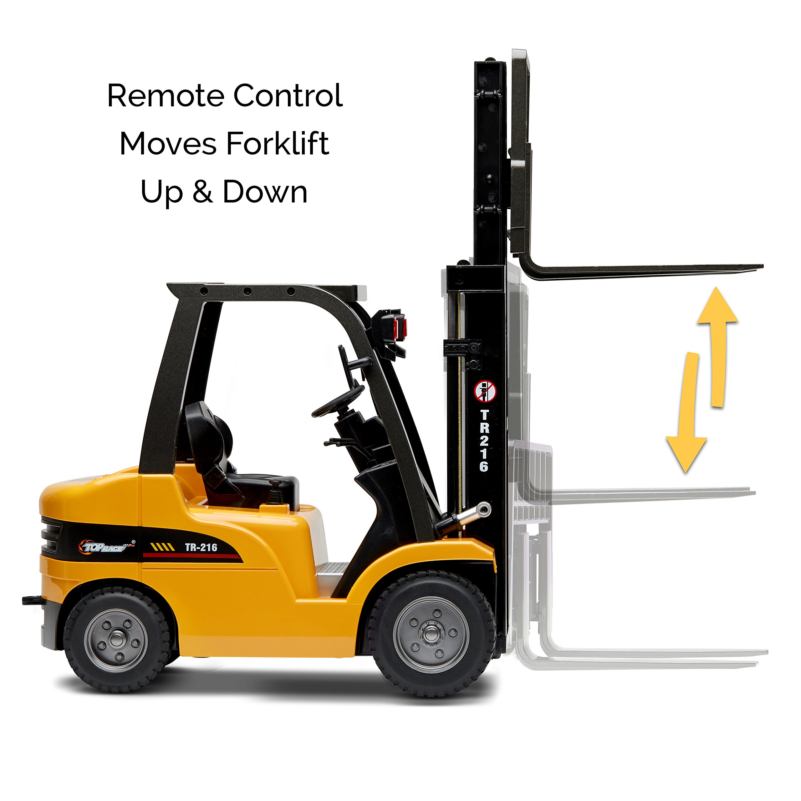 Top Race Jumbo Remote Control Forklift 13 Inch Tall, 8 Channel Full Functional Professional RC Forklift Construction Toys, High Powered Motors, 1:10 Scale - Heavy Metal - (TR-216)