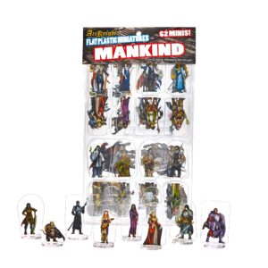 arcknight flat plastic miniatures: mankind; 62 unique human-themed minis for dnd 5e and pathfinder; affordable, skinny figurines for dungeons and dragons and other tabletop rpg games