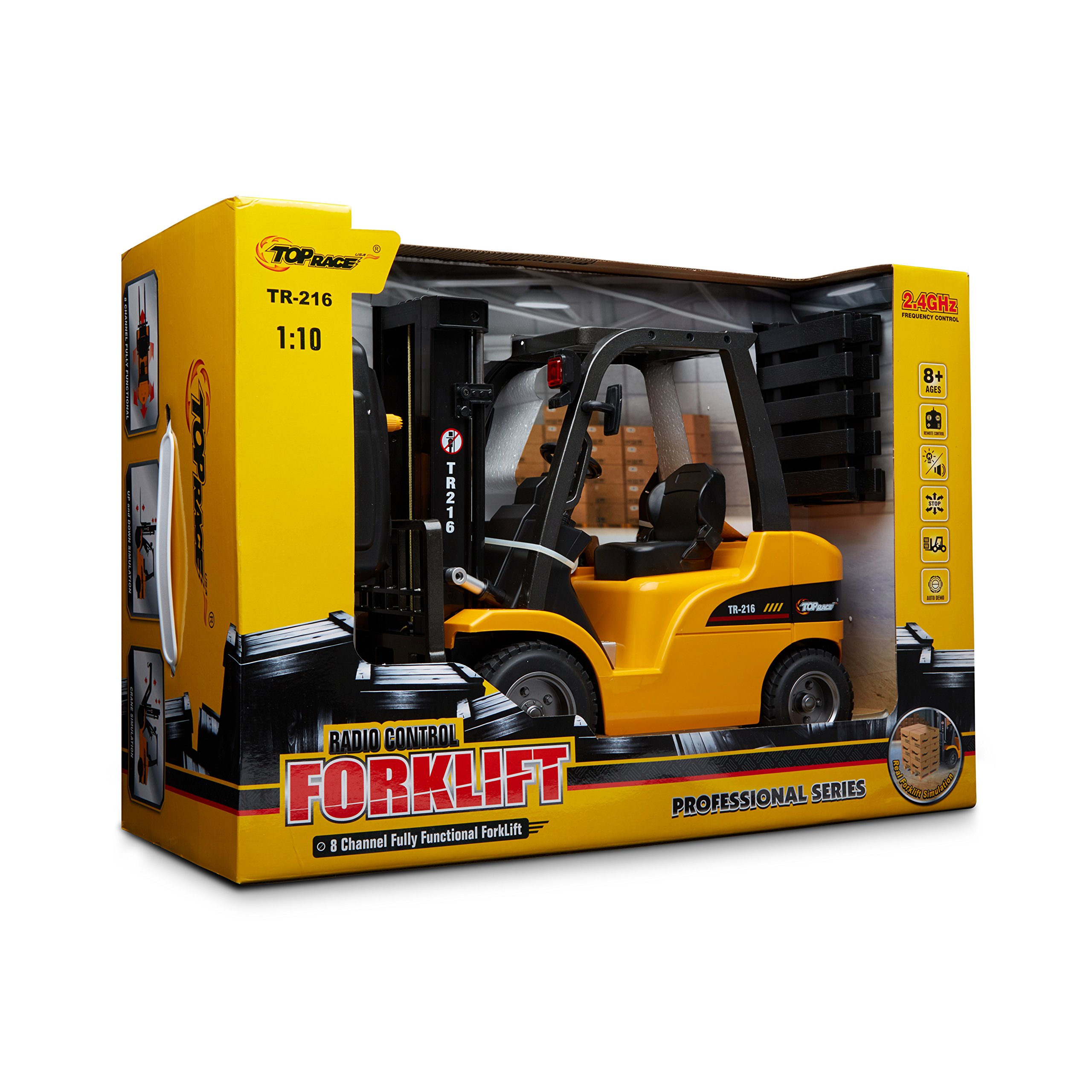 Top Race Jumbo Remote Control Forklift 13 Inch Tall, 8 Channel Full Functional Professional RC Forklift Construction Toys, High Powered Motors, 1:10 Scale - Heavy Metal - (TR-216)