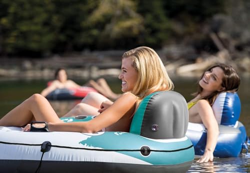 INTEX 56825EP River Run 1 Inflatable Floating Lounge: Comfortable Backrest – Built-in Cup Holders – Durable Grab Handles – All Around Grab Rope – 220lb Weight Capacity – Color May Vary