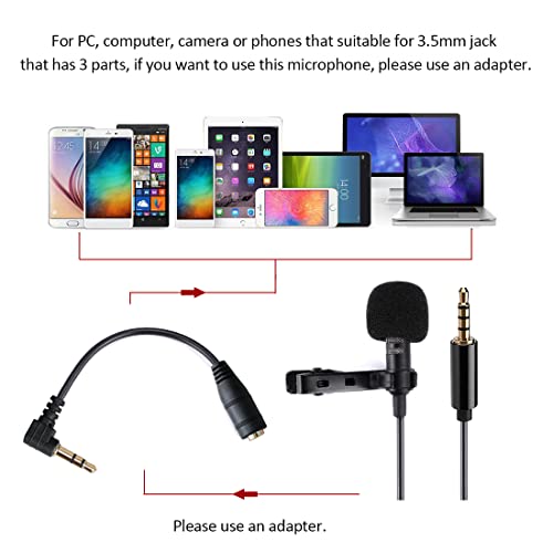 Lavalier Microphone, Professional Grade Omnidirectional Lapel Mic with Easy Clip on System, Perfect for Recording Interview/Video Conference/Podcast/Voice Dictation/Phone