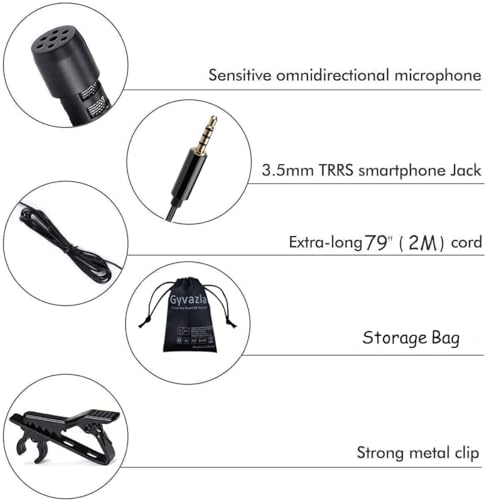 Lavalier Microphone, Professional Grade Omnidirectional Lapel Mic with Easy Clip on System, Perfect for Recording Interview/Video Conference/Podcast/Voice Dictation/Phone