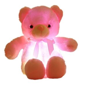 elfishgo creative light up led inductive teddy bear stuffed animals plush toy colorful glowing teddy bear, 20- inch(pink)