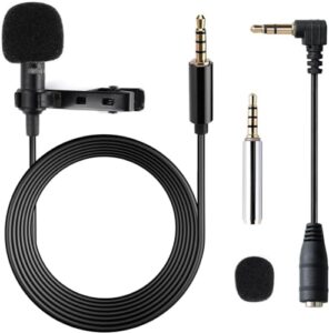 lavalier microphone, professional grade omnidirectional lapel mic with easy clip on system, perfect for recording interview/video conference/podcast/voice dictation/phone