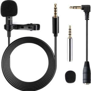 Lavalier Microphone, Professional Grade Omnidirectional Lapel Mic with Easy Clip on System, Perfect for Recording Interview/Video Conference/Podcast/Voice Dictation/Phone