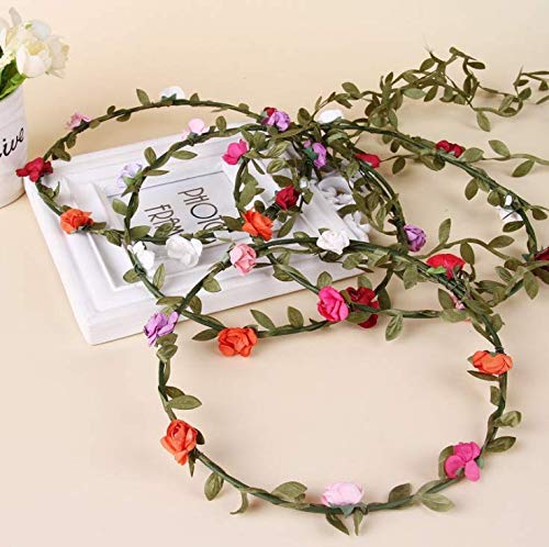 Kaptin 10 Pack Multicolor Flower Crown Headband, Women Girl Fashion Floral Crown Garland Headbands for Festival Celebration Wedding Party, Without anchor strap (10pcs)