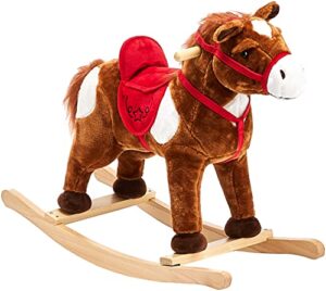 animal adventure | real wood ride-on plush rocker | chestnut horse | perfect for ages 3+, 28" x 12" x 22"