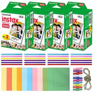 fujifilm instax mini camera film - polaroid printer film - 4 pack of 20 | total - 80 photo sheets, paper hanging frames, corner stickers| for fujifilm instax mini 11, 9 and 8 fuji sp-1, sp-2