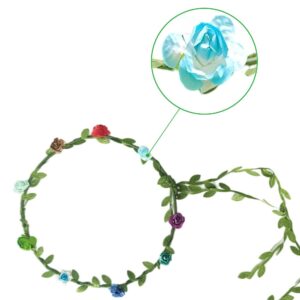 Kaptin 10 Pack Multicolor Flower Crown Headband, Women Girl Fashion Floral Crown Garland Headbands for Festival Celebration Wedding Party, Without anchor strap (10pcs)