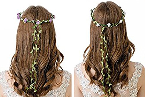 Kaptin 10 Pack Multicolor Flower Crown Headband, Women Girl Fashion Floral Crown Garland Headbands for Festival Celebration Wedding Party, Without anchor strap (10pcs)