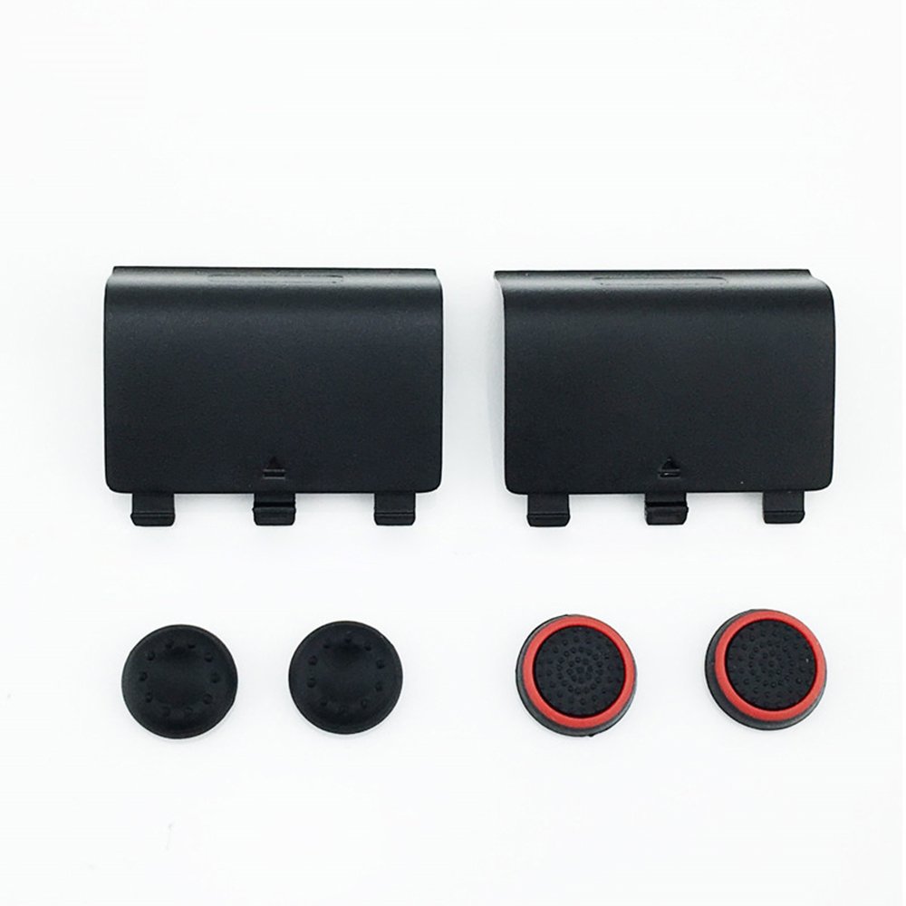 2 pcs Battery Back Cover Lid Door Guard Style Cabinet for Xbox One Wireless Controller + 4 pcs Silicone Grip Thumbsticks Joystick Cap