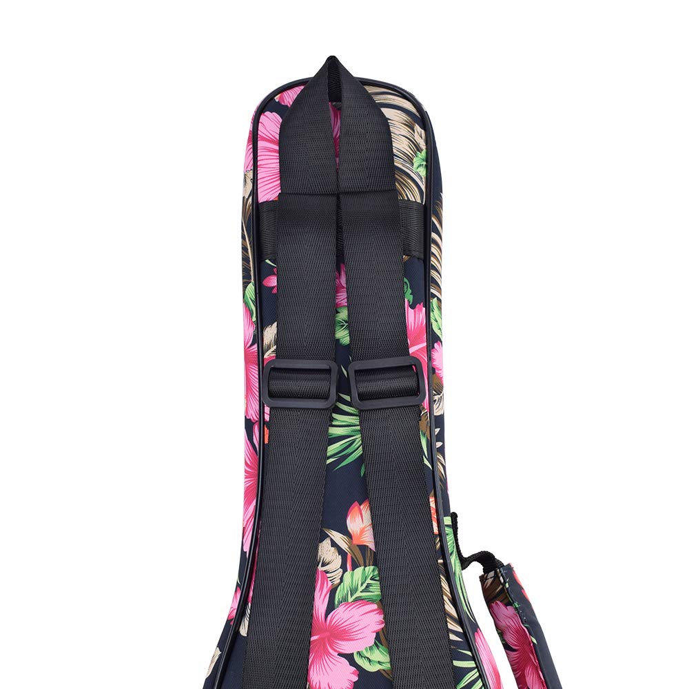 CLOUDMUSIC Ukulele Case Gig Bag Padded Backpack For Concert 23" Inch(Concert, Hawaii Hibiscus And Palm In Black)