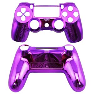 Ambertown Special Custom Full Housing Shell Case Cover with Buttons for PS4 for Sony Playstation 4 Dualshock 4 Wireless Controller - Chrome Purple/Rose Red