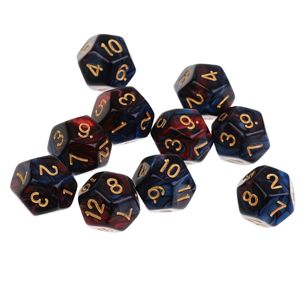 Jili Online 10pcs 12 Sided Dice D12 Polyhedral Dice for Dungeons and Dragons Roley Playing Games Dice Gift - Red Blue