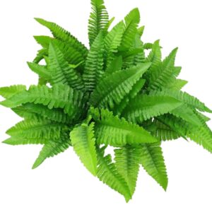 leoyoubei 4 bunches 14" ferns artificial boston fern bush plant,faux plant shrubs greenery bushes indoor outside,hanging basket planter decor for home garden office verandah wedding decor