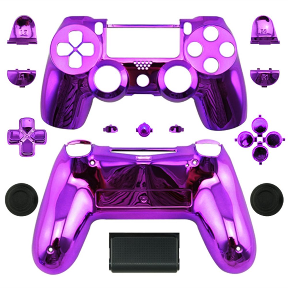 Ambertown Special Custom Full Housing Shell Case Cover with Buttons for PS4 for Sony Playstation 4 Dualshock 4 Wireless Controller - Chrome Purple/Rose Red