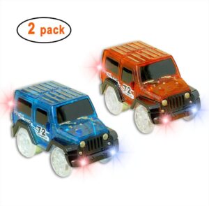 car track,light up tracks car(2-pack) glow in the dark racing track accessories compatible with most tracks,boys & girls (style1：red+blue)