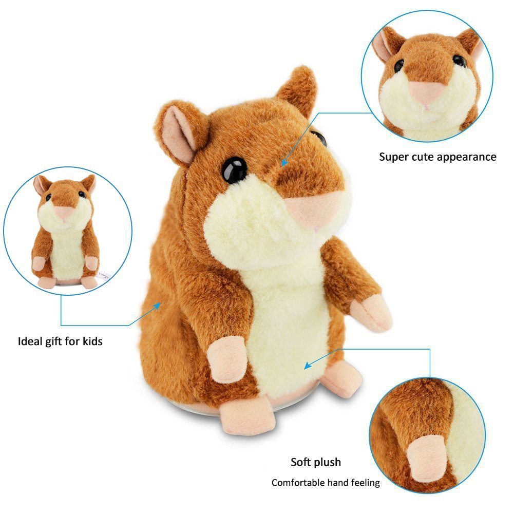 YOEGO Talking Hamster Repeats What You Say Interactive Stuffed Plush Animal Talking Toy,Perfect Toy Gifts for Boys Girls Age 3+ (Brown)